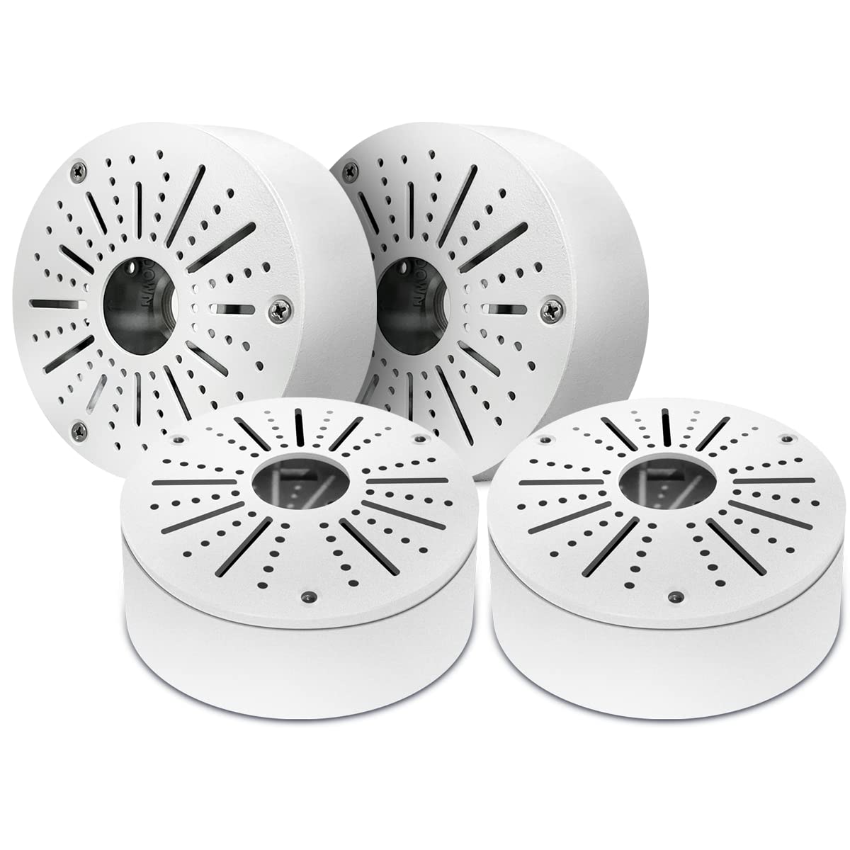 (Outdoor Security Cameras Junction Box) Universal Junction Box for Bullet Dome Turret Cameras & Solar Panel, CCTV Base Box Hide Cable, Wall Ceiling Mount Bracket, Metal Electric Enclosure (4 Pack)