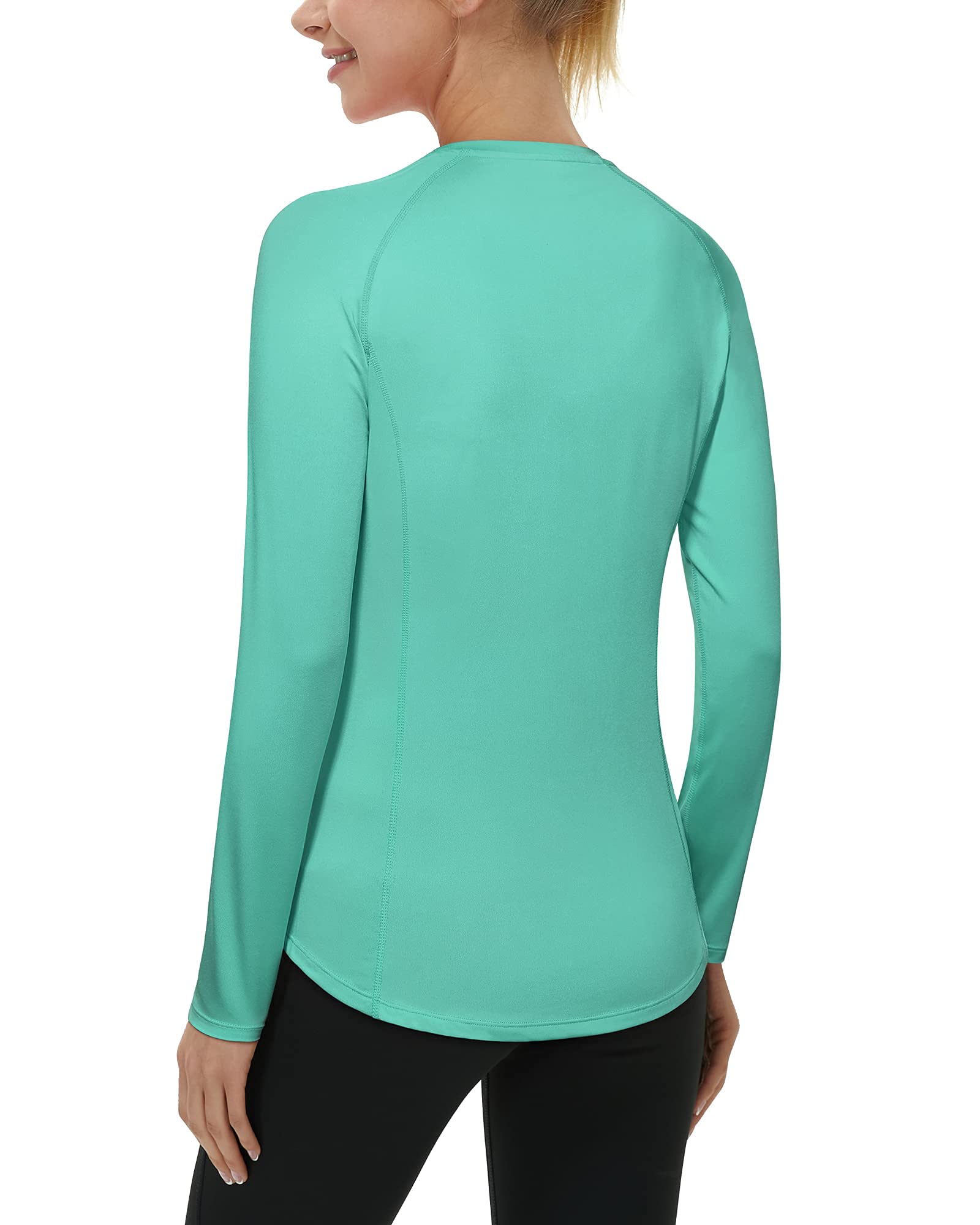 (Size:L) 2 Pack Womens Long Sleeve UV Sun Shirts UPF 50+ Workout Swim Rash Guard Tops