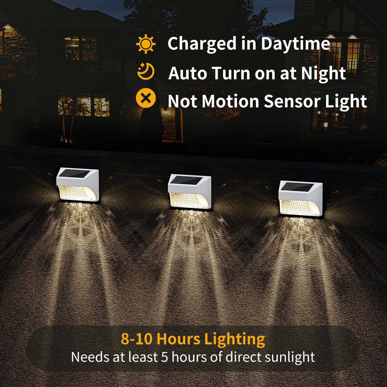 (8 Pack, 20LM) Stay on Solar Outdoor Lights from Dusk to Dawn, 2 Modes: Warm White/Cool White, IP65 Waterproof Solar Powered LED Light for Fence Deck Step Yard Stair Garden Decorative, Wall Mount
