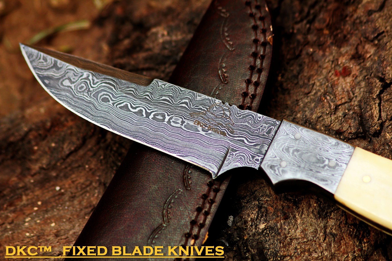 (6 7/18) SALE DKC-519 UNICORN Damascus Hunting Handmade Knife Fixed Blade 9.3 oz 9" Long