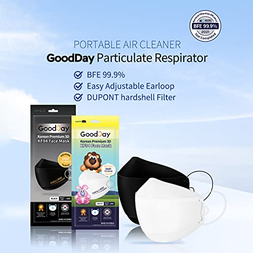 (Pack Of 10) GOODDAY ADJUSTABLE KIDS Certified KF94 Korean Face Mask Disposable Comfortable Youth Children's Face Mask - Small/White