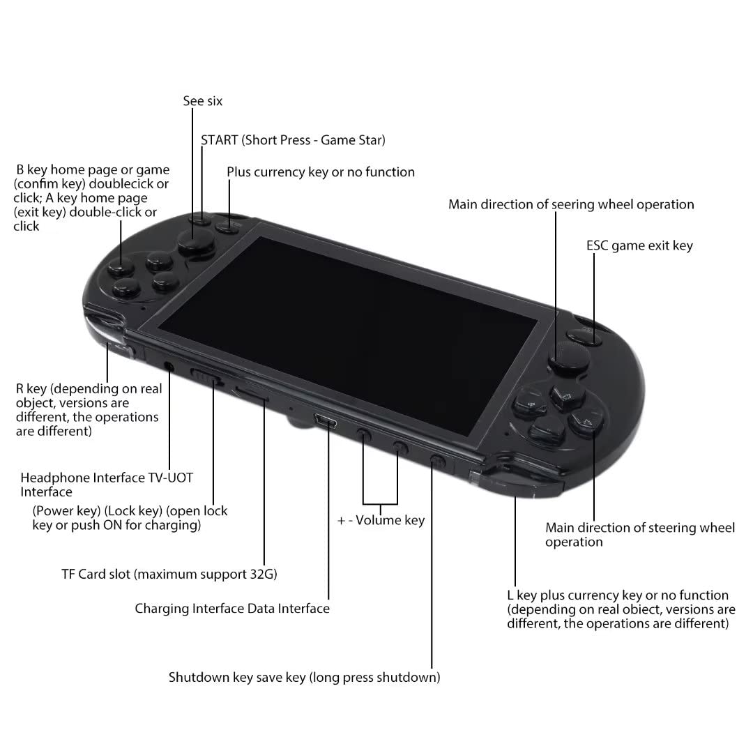 (Black) 5.1'' 8GB Retro Handheld Game Console Portable Video Game with Memory Built in 8GB, Support TF Card Expansion to 32GB