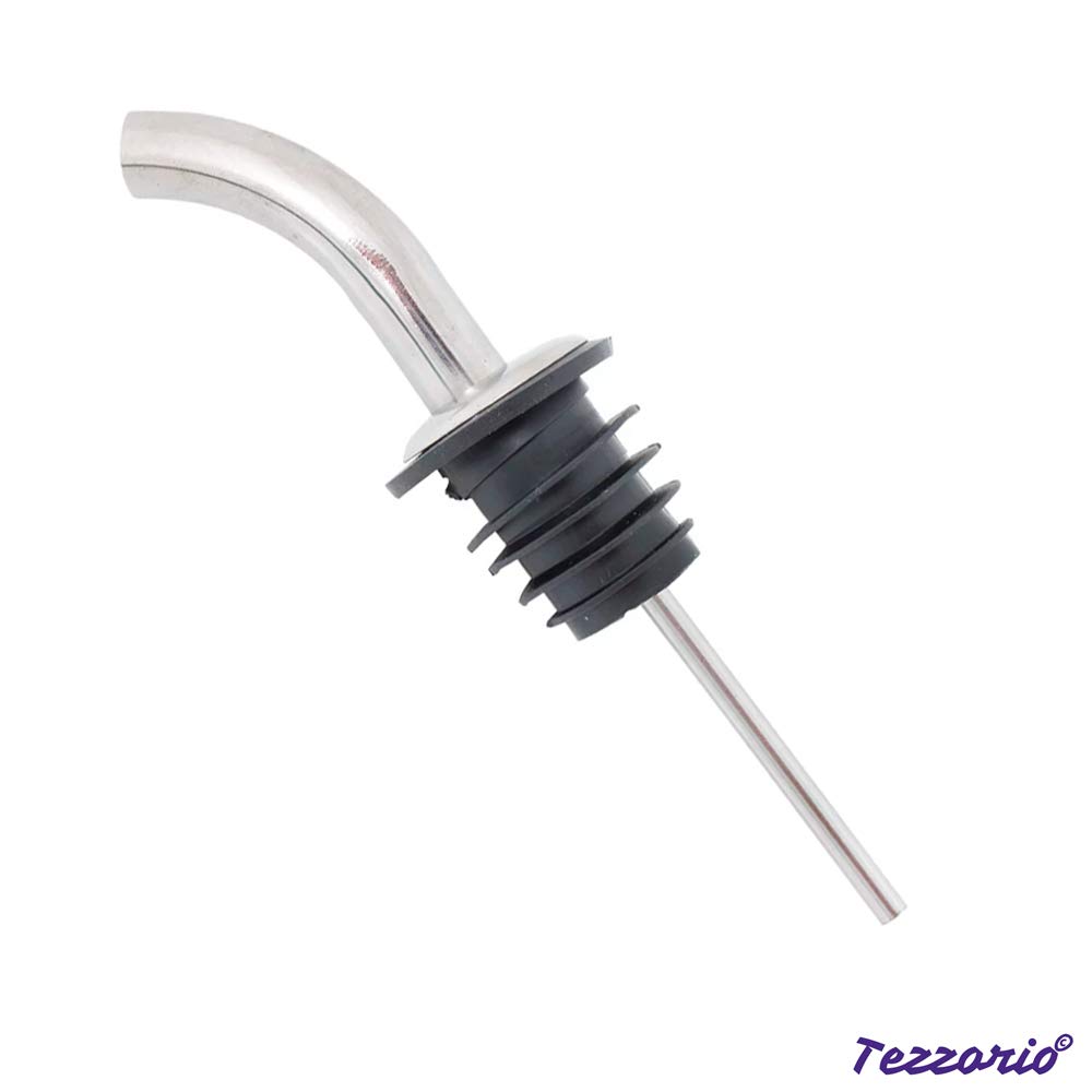(Pack of 12) Stainless Steel Curved Liquor Bottle Pourer, Speed Pourer with Gooseneck Spout, Liquor Pour Spouts by Tezzorio