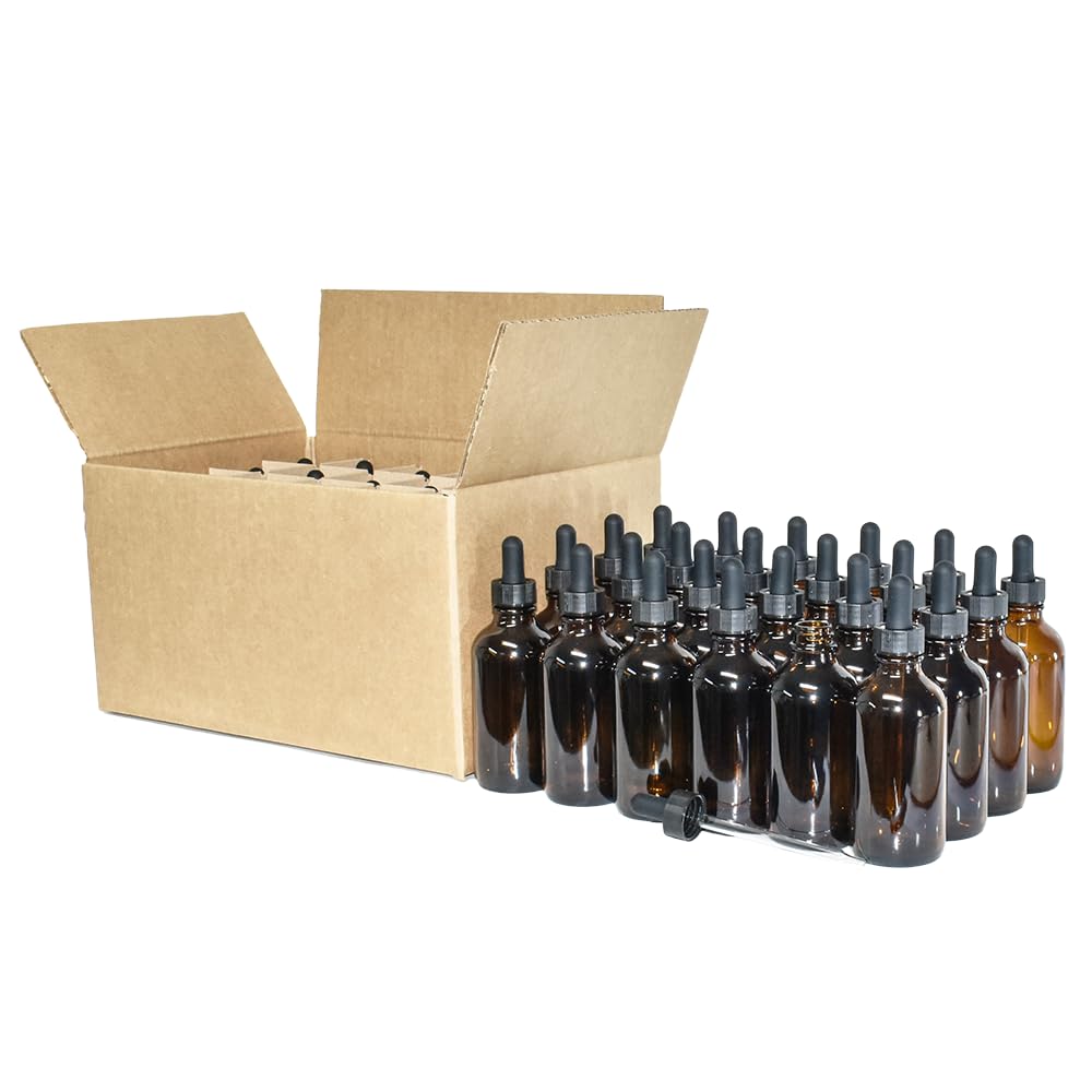 (Pack of 24) 4 oz. Amber Boston Round with Black Glass Dropper