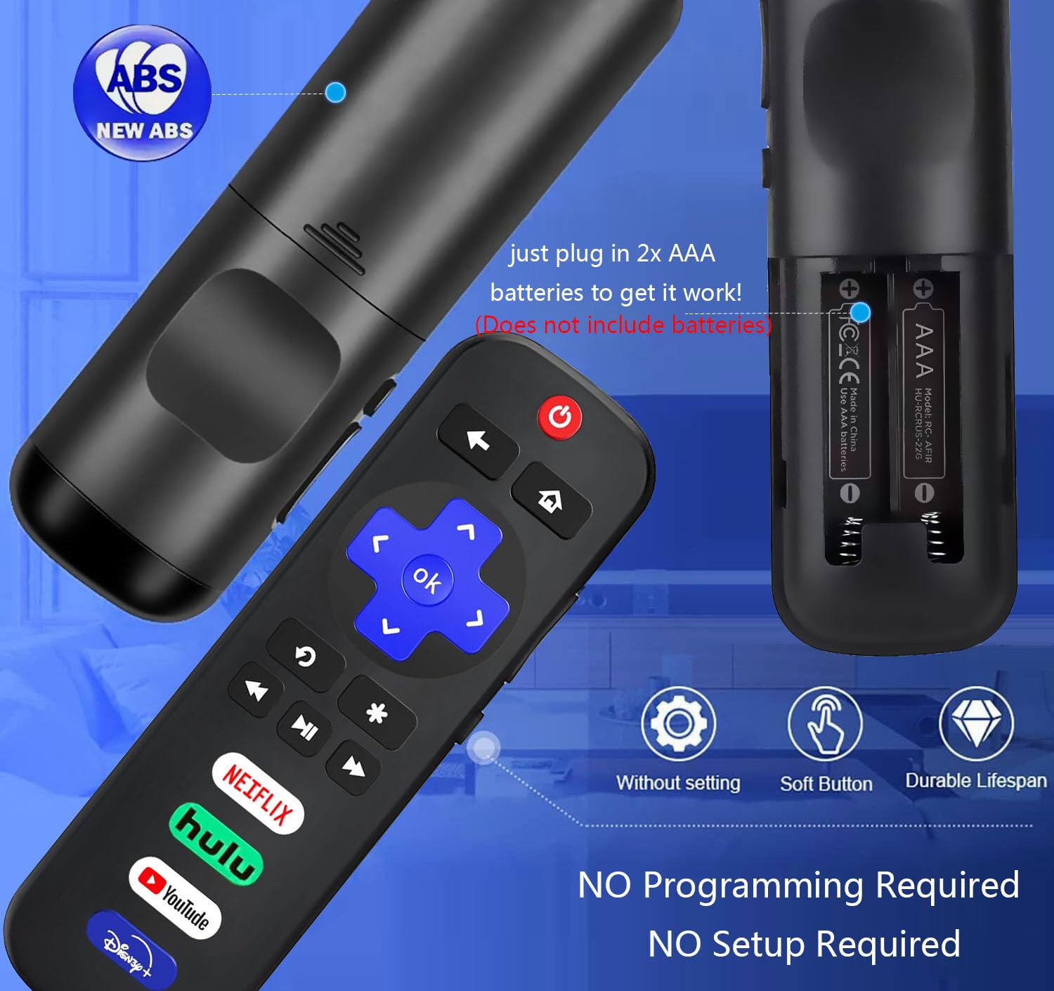 (Pack of 2) Universal Remote Replaced Control Only for Roku TV, MOBKAJUI Remote Compatible for TCL/Hisense/Onn/Sharp/Element/Westinghouse Roku Series TVs, (Not for Roku Stick and Box)