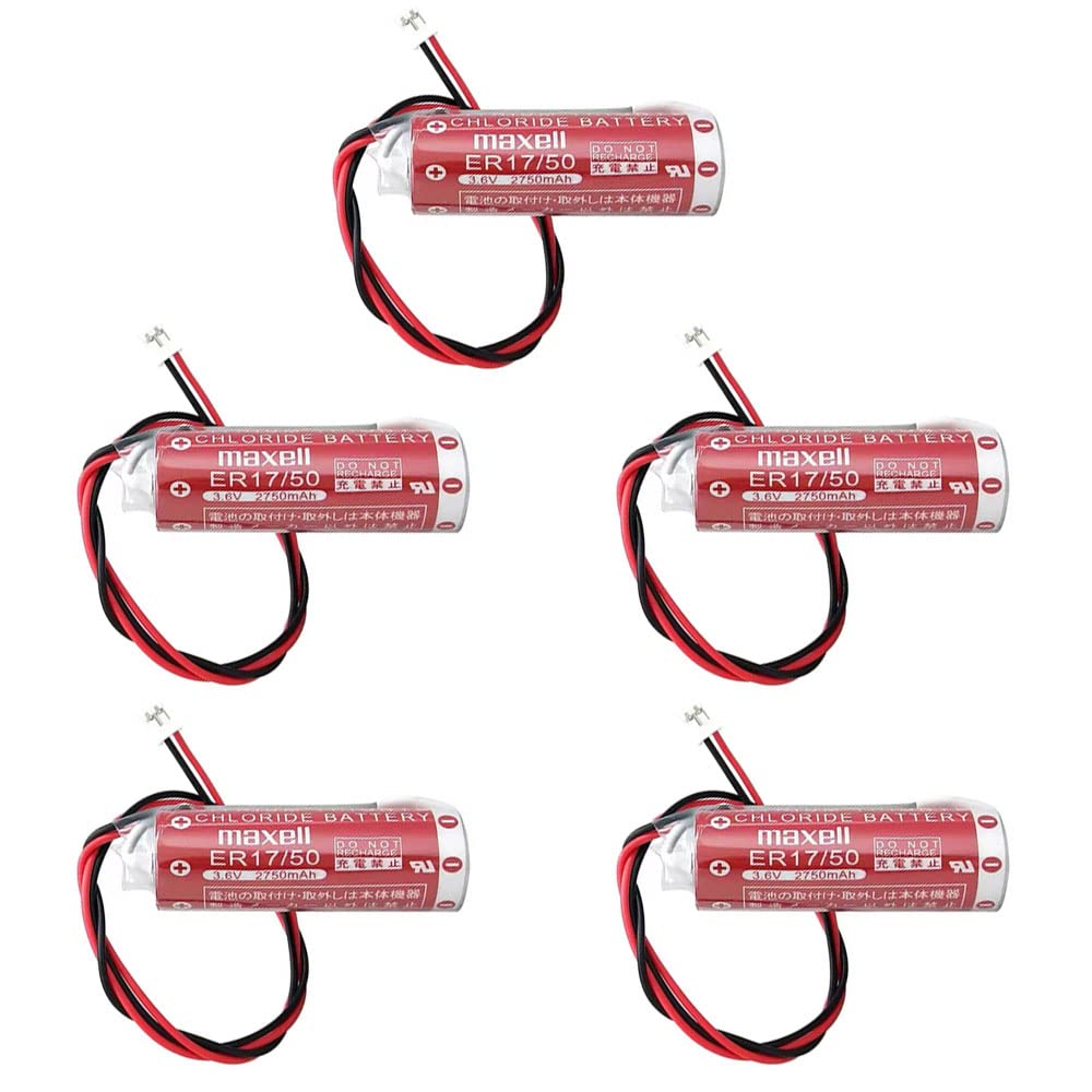 (Pack of 5) ER17/50 3.6V 2750mAh AA PLC Lithium Battery with White Plug for ER17/50 17/50 3.6V Battery