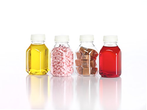 (6) 8 oz. Clear Food Grade Plastic Juice Bottles with Tamper Evident Caps 6/pack (8 oz., White Lids)
