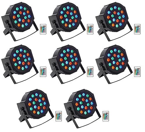 (8) Rockville Battery PAR 50 Rechargeable LED DMX DJ Club Wash Up-Lights+Remote