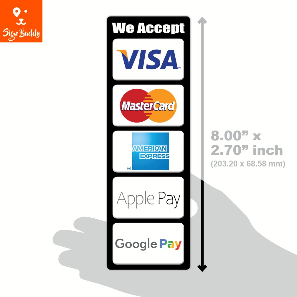 (Combo Sticker Pack) We Accept Visa MasterCard Discover AE AmEx Apple Pay Google Pay Credit Card Logo Mobile Payment Service Signs Decals Anti-Fade Stickers