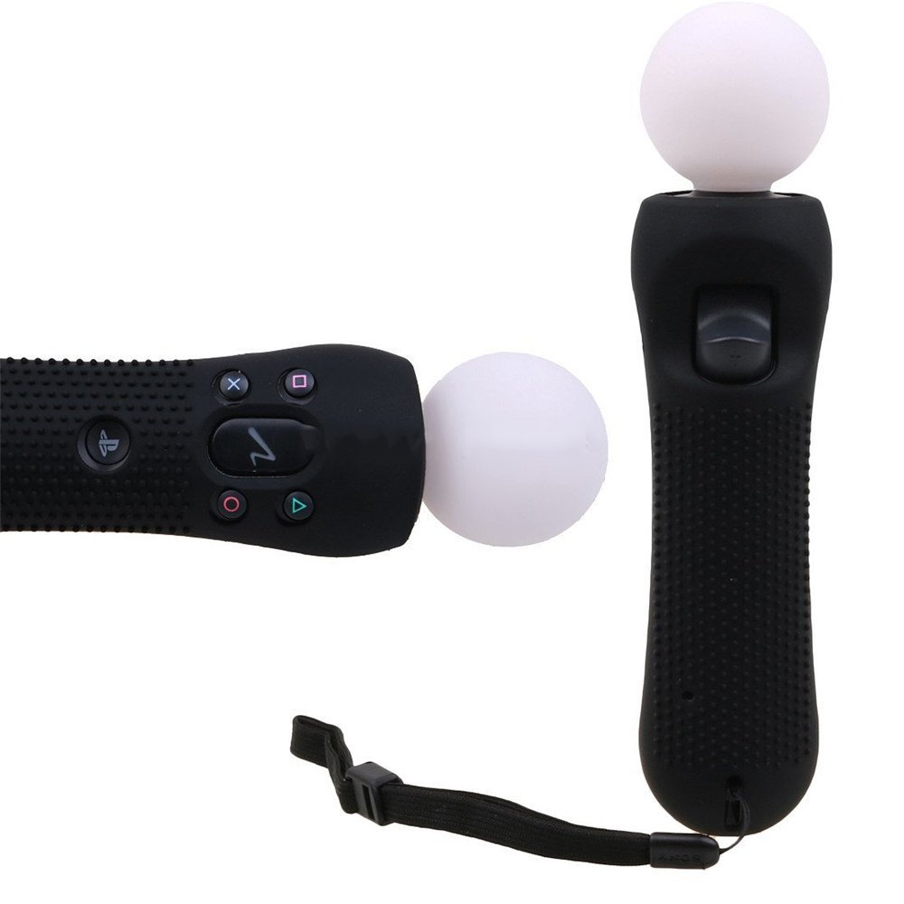(Black) 2 pcs Anti-Slip Silicone Rubber Cover Protective Skin Case for Playstation PS4 VR Move Motion Controller