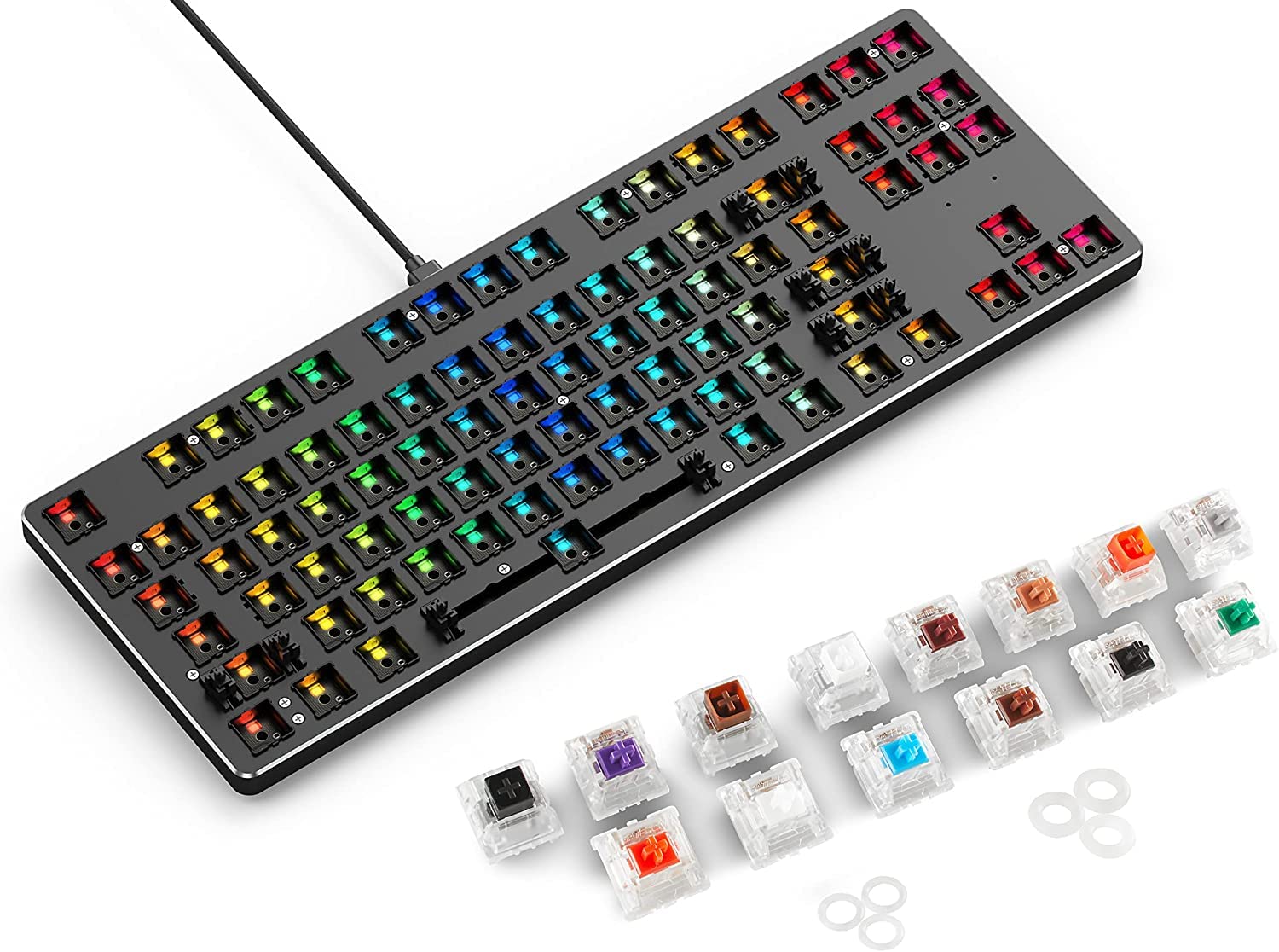 (Barebone Keyboard + Switches) GMMK TKL Barebone Edition (Tenkeyless, Black) + Glorious MX Switch Tester Pack for Mechanical Keyboads 14 Gateron/Kailh Switches + O-Rings