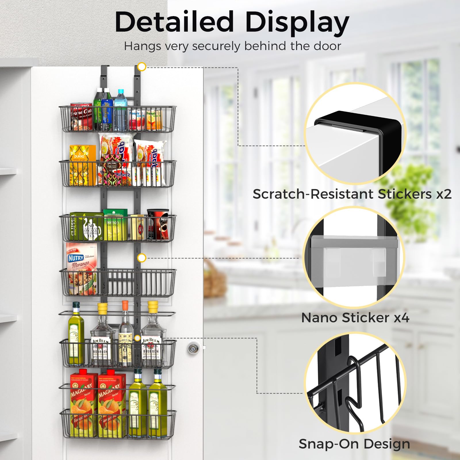 (90% Pre-installed) Over the Door Organizer for Pantry, Bathroom, Laundry Room (Multiple Uses) No Drilling Required, Sturdy and Stable (8 Adhesive Pad) 6 Tier, 12 Inches Wide, 49 Inches High