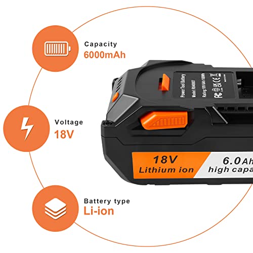 [1-Pack] 18V High-Output 6.0Ah Lithium-ion Battery for Ridgid 18V Tools Battery R840089 R840087 R840086 R840085 R840084 R840083 AC840085 AC840086 AC840087P