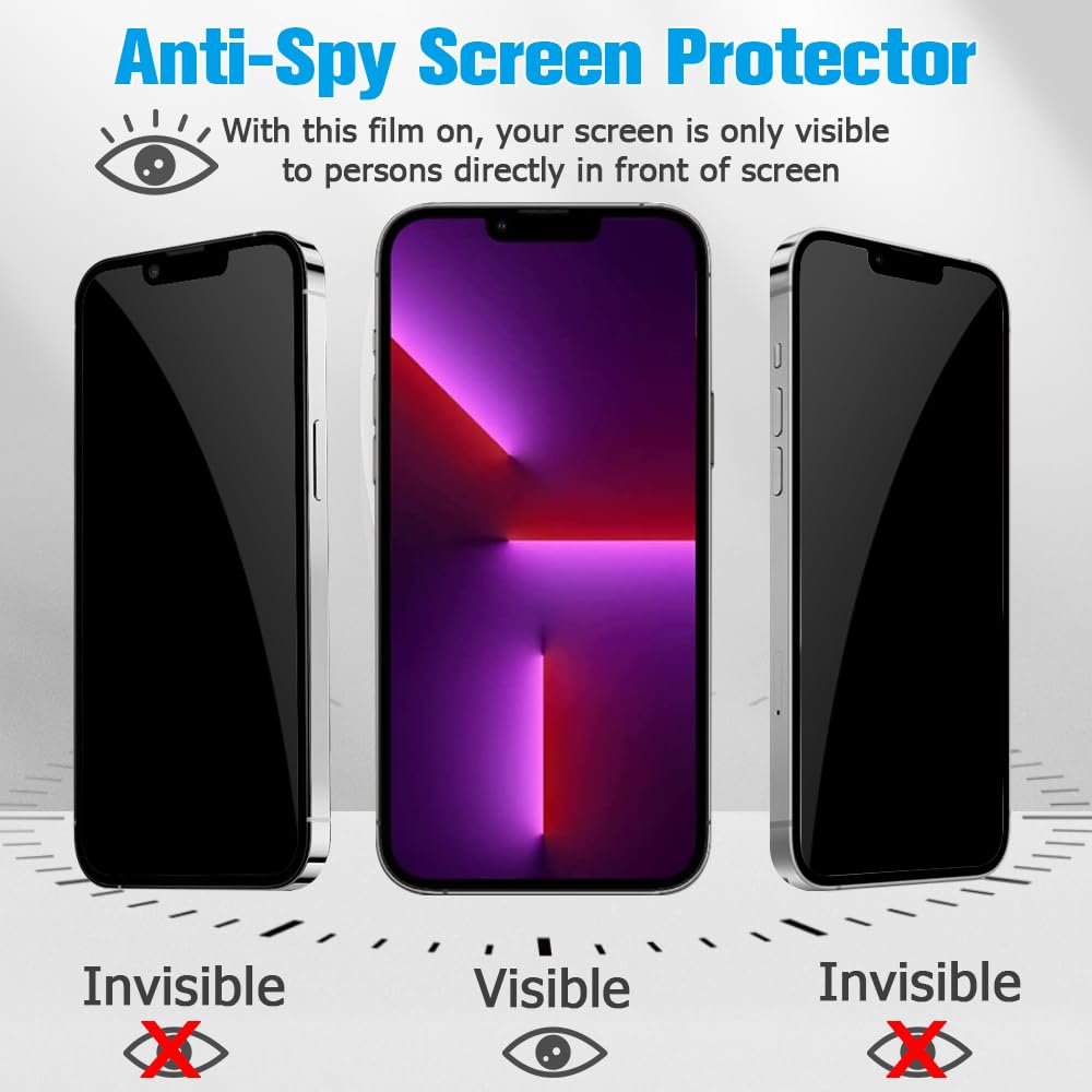 [1+1 Pack] For iPhone 13 Pro max Privacy Glass Screen Pro maxtector + Camera lens Pro maxtector, Anti-Glare 360 Degree Privacy 9H Anti-Spy Tempered Glass Screen Pro maxtector,for iPhone 13 Pro max
