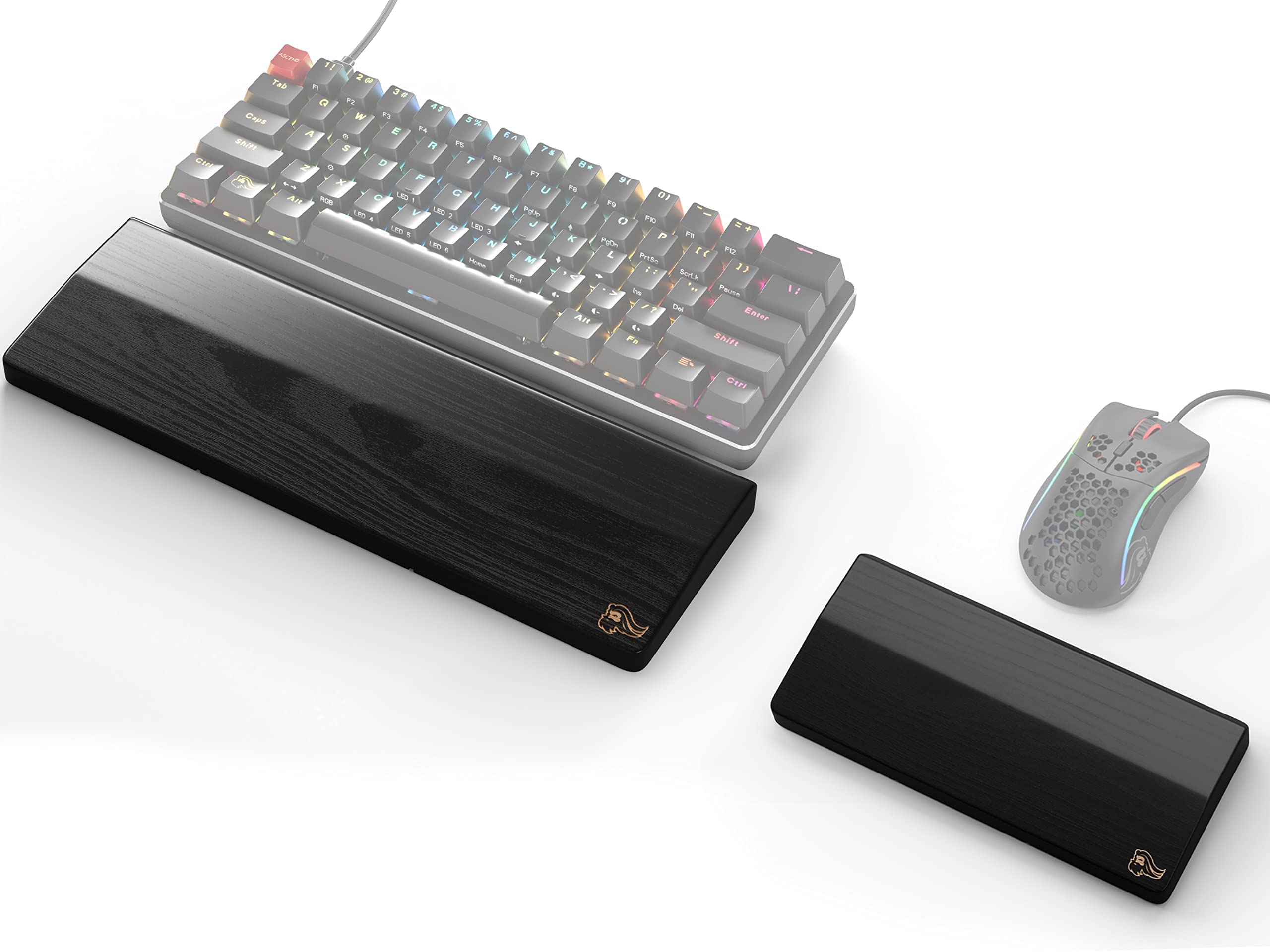 (Keyboard Wrist Rest + Mouse Wrist Rest) Glorious Onyx (Black) Wooden Keyboard Wrist Rest (Compact) + Glorious Onyx (Black) Wooden Mouse Wrist Rest (Bundle)