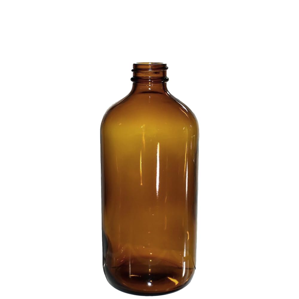 (Pack of 16) 16 oz. Amber Boston Round with Black Poly Cone Cap and 16 Black Trigger Sprayers