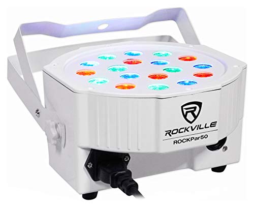 (6) Rockville RockPAR50 LED RGB Compact Par Can DJ/Club/Stage DMX Wash Light - White Bundle with (1) RDX3M25 25 Foot 3 Pin DMX Lighting Cable, (5) RDX3M10 10 Foot 3 Pin DMX Lighting Cable (12 Items)