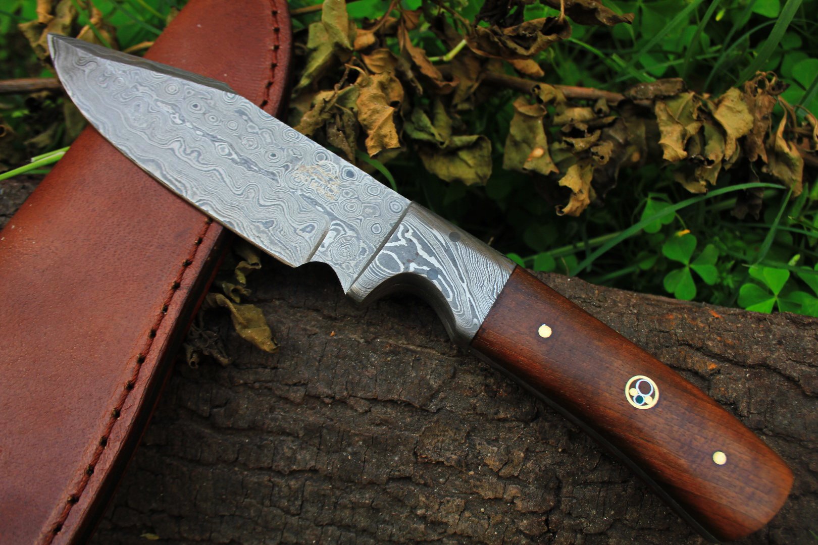 (7 9/18) DKC-516 Hunter Damascus Bowie Hunting Handmade Knife Fixed Blade 7.9 oz 9"