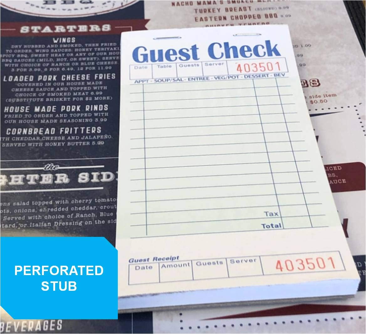 [10 Pads, 50 Sheets/Pad] Single Part Guest Checks Notebook/Notepad for Food Kitchen Orders | Fits Staff Server Apron | Green and White Guest Receipt Book | For Business Bar Cafe Restaurant Waitress