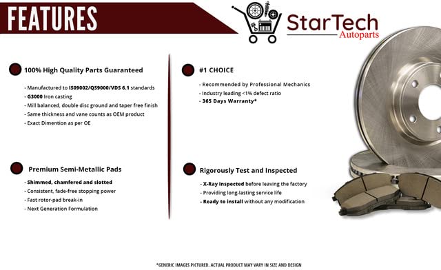 (Rear Brakes)-(StarTech Autoparts Premium Top-Notch)-(2 OEM Replacement Brake Rotors & 4 Semi-Metallic Brake Pads)-(STA-ROT-S-R-BrakeKit-719)