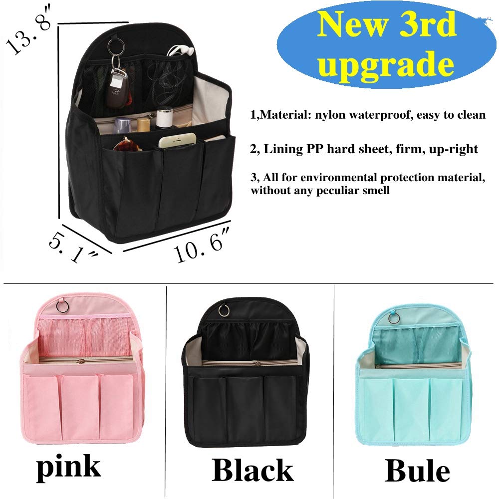 (New 3rd UPGRADE) Rucksack Organizer Insert, Nylon Backpack Organizer Insert Travel Backpack Purse Organizer for Mens and Womens For Mummy Coach MCM LV JanSport Anello (Large, Blue)