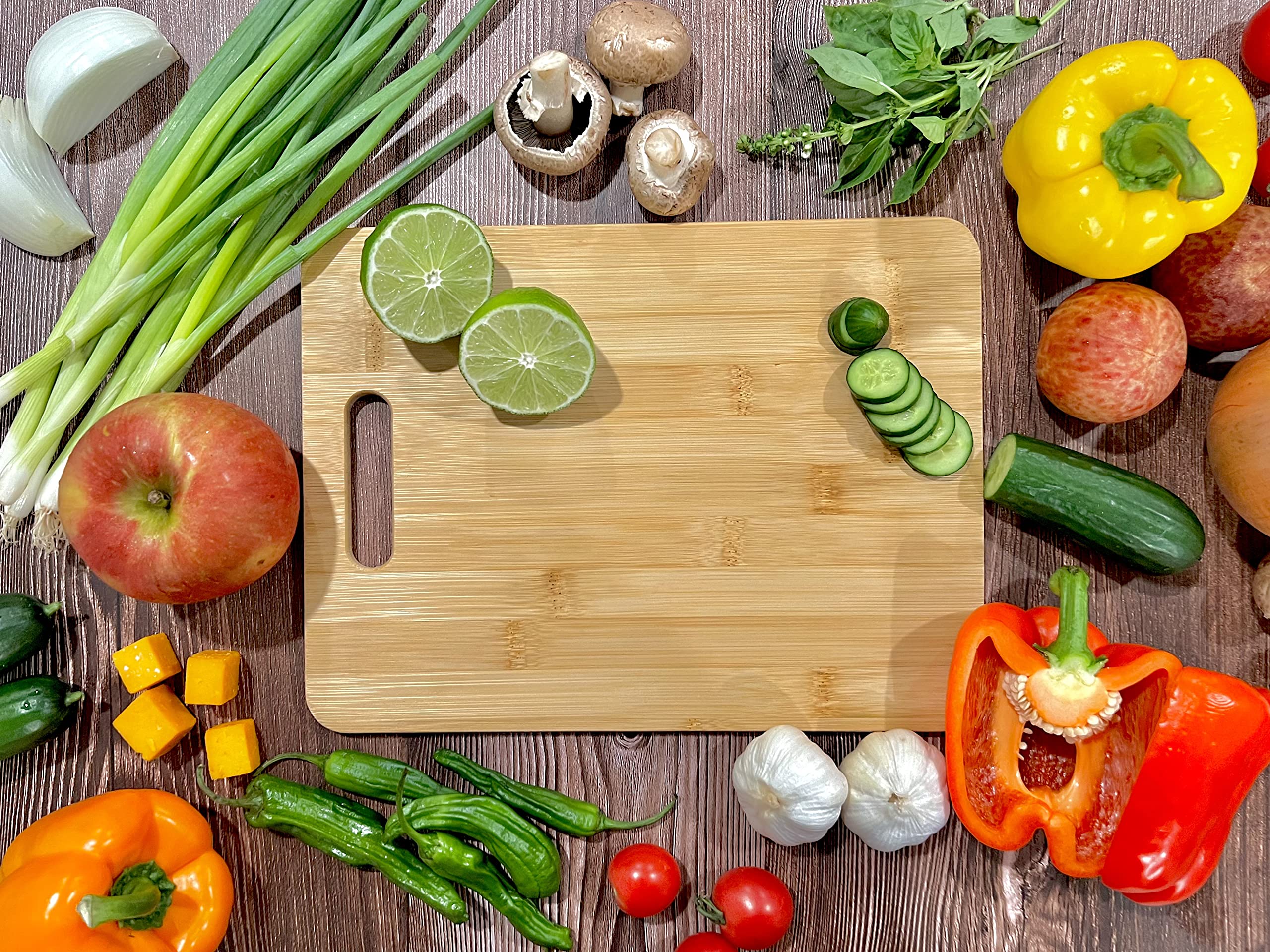 (Set of 12) 12"X9" Bulk Plain Bamboo Cutting Board | For Customized, Personalized Engraving Gifts | Wholesale Premium Chopping Board (With Handle)