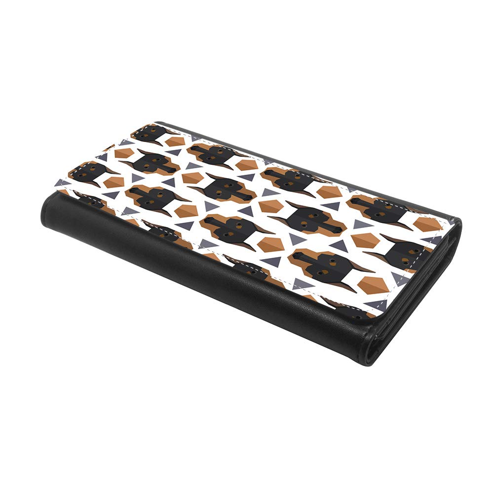 (Low Poly Doberman Pinscher Dog Pattern) women's Patterned Leather Buckle Trifold Wallet Bag Pouch Holster With Credit Card Holder insurance for smartphones