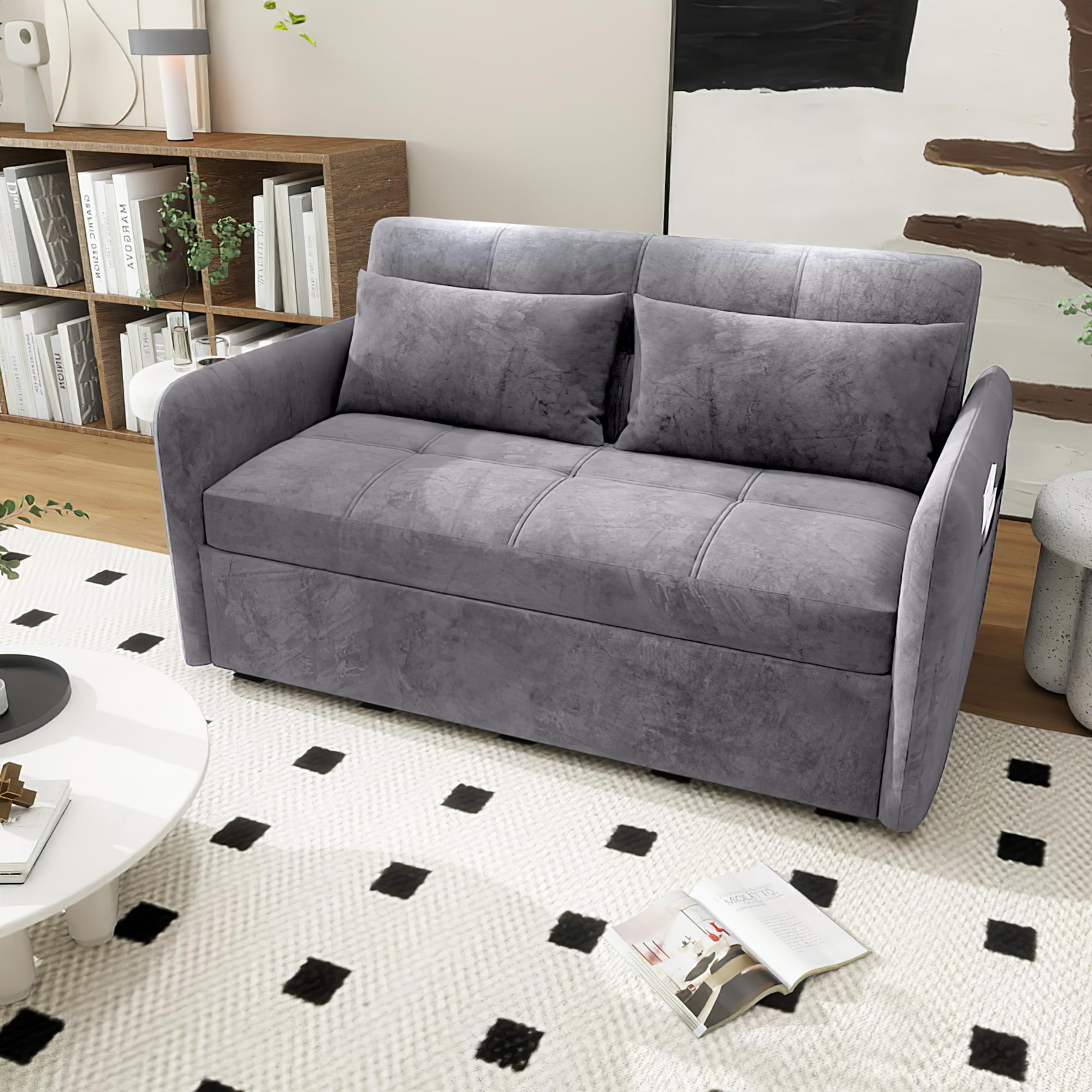(Frequently Returned Item) Rovibek 4-in-1 Convertible L Shaped Couch with Pull Out Bed and Storage-Black