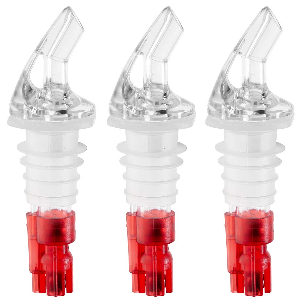 (Pack of 3) Measured Liquor Pourers, 1.oz, No Collar Clear Spout Bottle Pourer with Red Tail