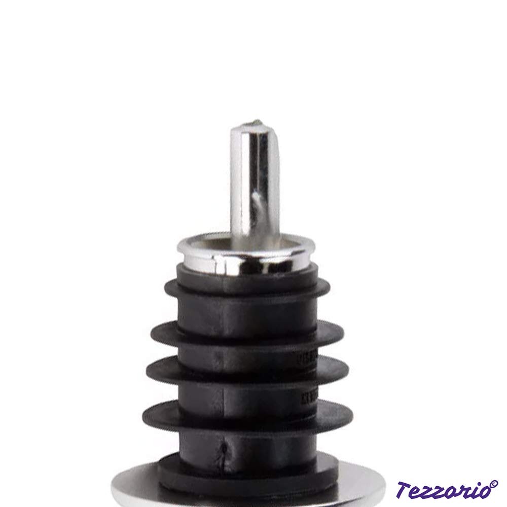 (Pack of 12) Free-Flow Liquor Bottle Pourer, Plastic Bottle Pourer with Chrome Finish, Liquor Pour Spouts by Tezzorio