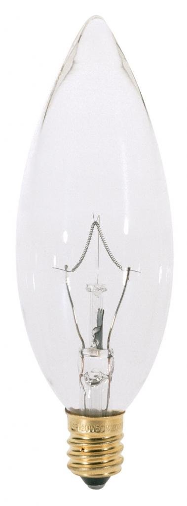 (Pack of 25) 40 Watt Clear Candelabra Base (E12) Torpedo Tip 120V Chandelier Bulbs