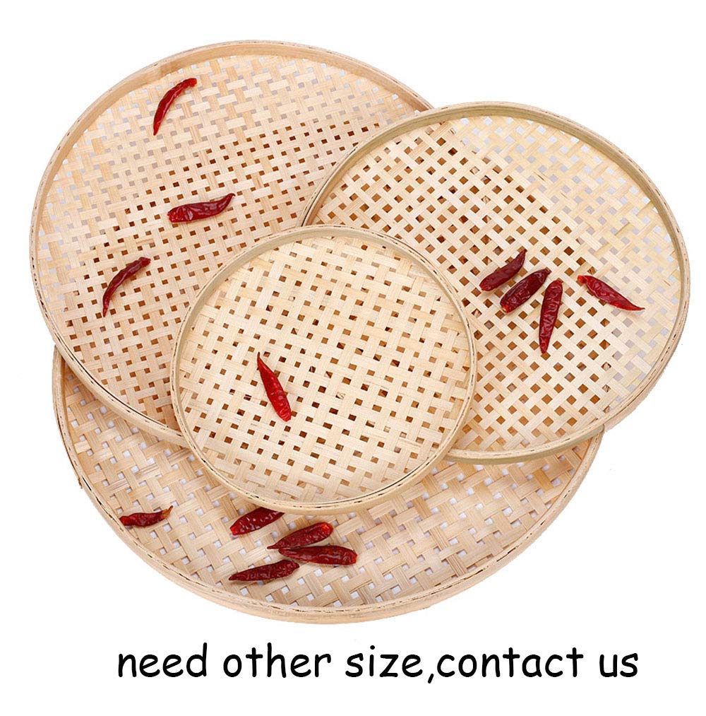 (Only by Bulk)100% Handwoven Flat Wicker Round Fruit Basket Woven Food Storage Weaved Shallow Tray Bin Vegetable Organizer Holder Bowl Decorative Rack Display (Only More Than 5Pcs) (50cm/19.8")