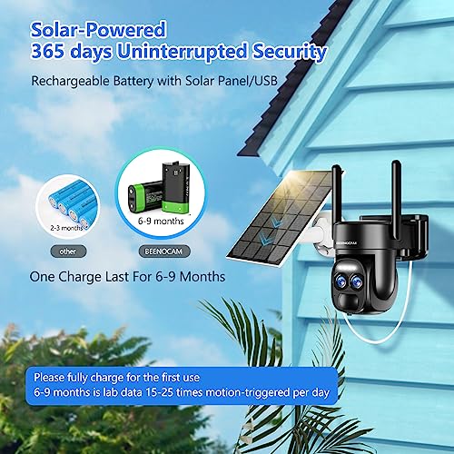 [ 8X Zoom ] 4K 5Dbi Security Cameras Wireless Outdoor, Battery Powered Solar Security Camera Outdoor 360° PTZ WiFi Camera with Spotlight Siren, Motion Detection, Color Night Vision,2-Way Audio, IP66