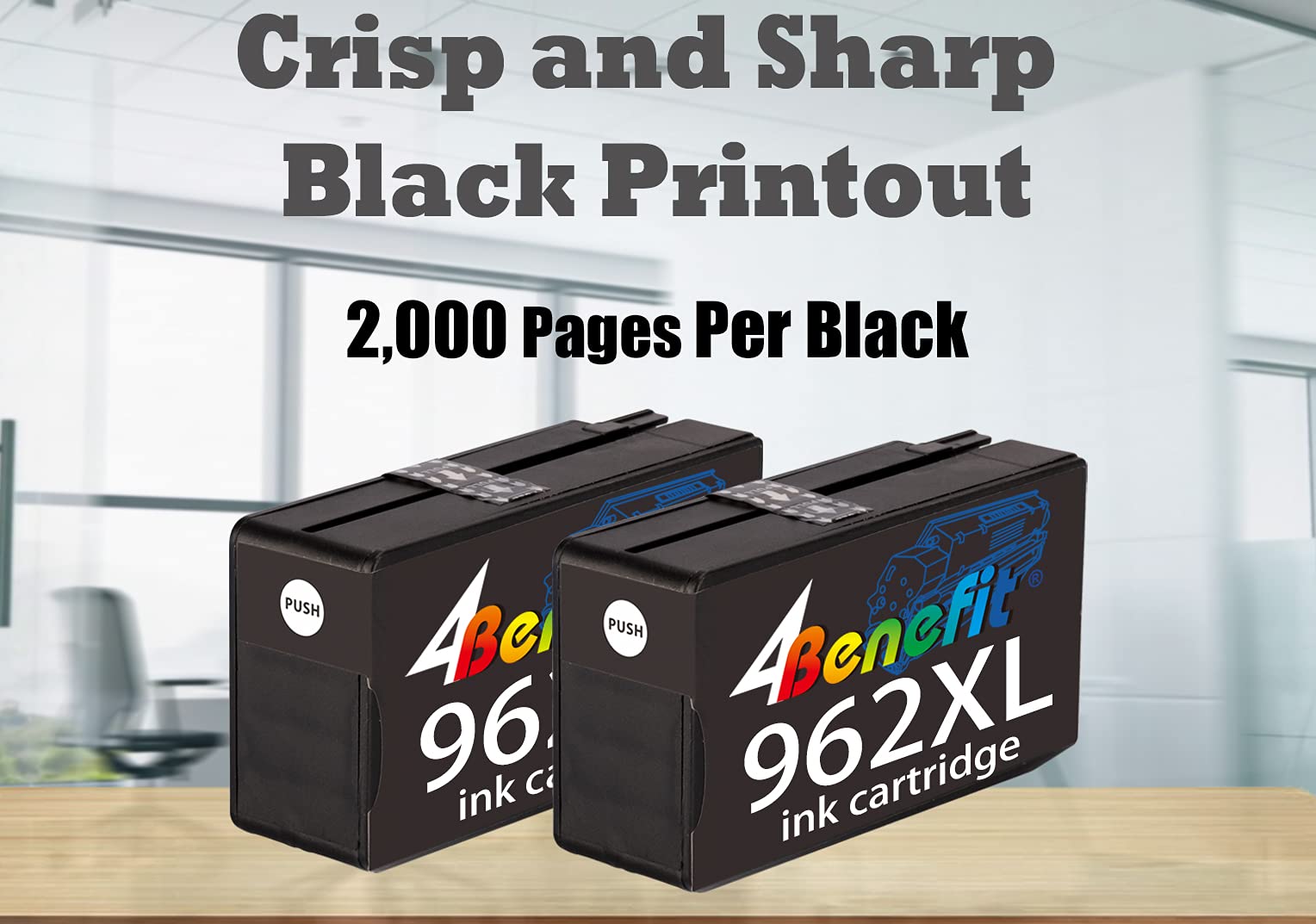 (Set of 2) 4Benefit Remanufactured Replacement HP 962XL 962 Ink Cartridge HP 962BK 962XLBK HP962 (Black x 2) Work in HP OfficeJet Pro 9020 9025 9026 9027 9028 9010 9012 9015 9018 Inkjet Printer