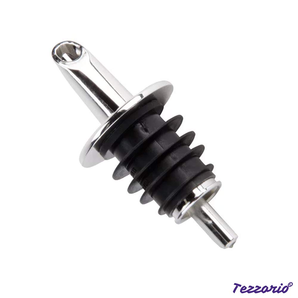 (Pack of 12) Free-Flow Liquor Bottle Pourer, Plastic Bottle Pourer with Chrome Finish, Liquor Pour Spouts by Tezzorio