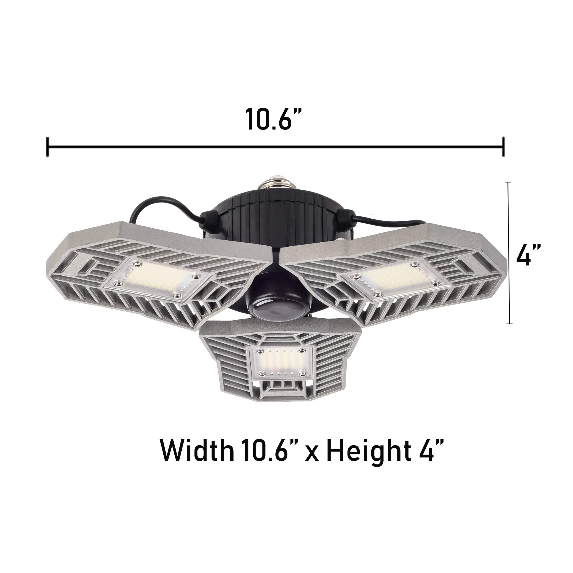 (Pack of 1) High Efficiency LED Garage Light - 6000K Deformable Ceiling Shop Light - E26 Lampholder Included, 3 Adjustable Panels - Garage, Warehouse, Barn, Shed Light - (Not Motion Activated)