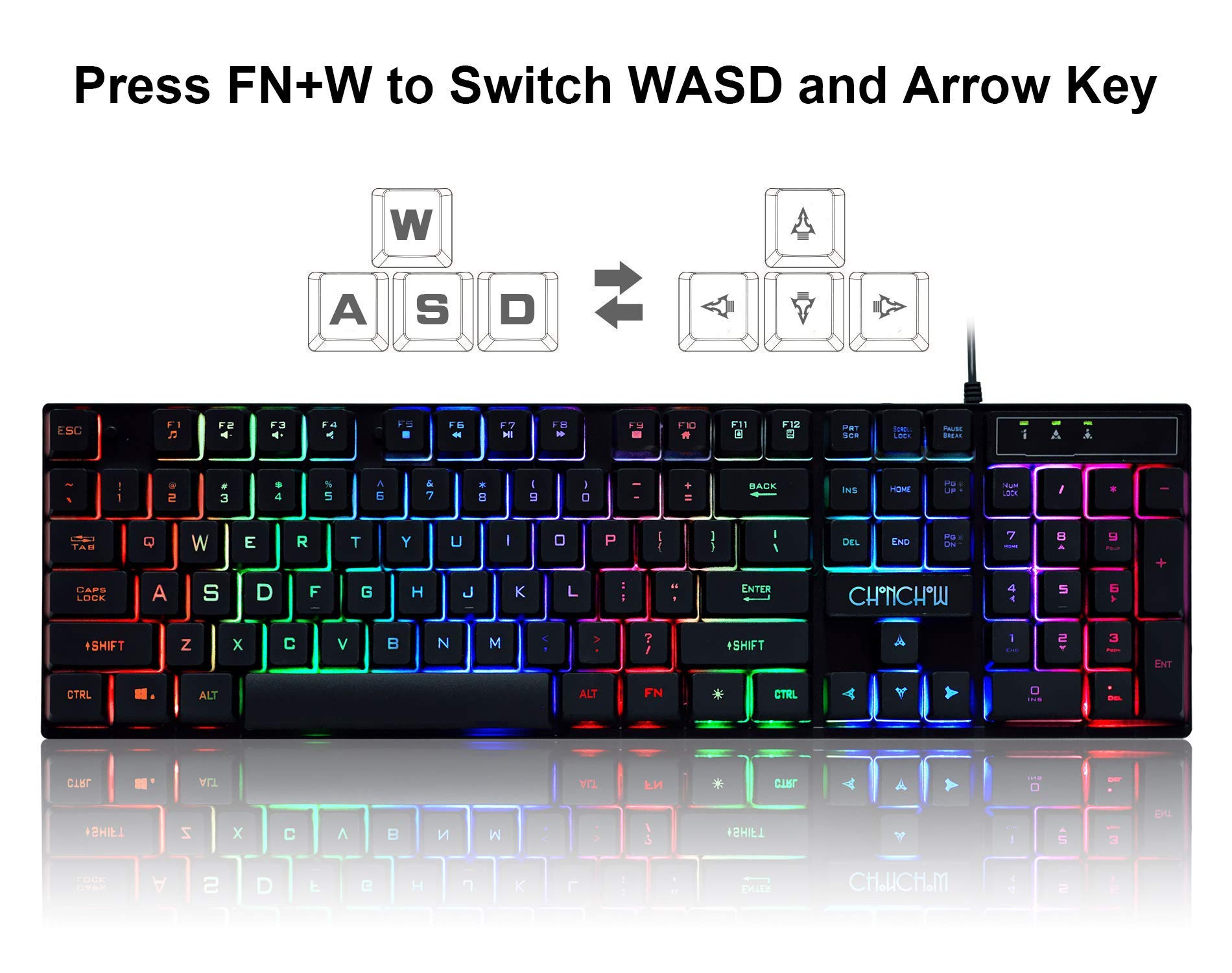 (Upgrade Version) CHONCHOW LED Backlit Gaming Keyboard and Mouse Combo USB Wired Rainbow Gaming Keyboard Mechanical Feeling for PS4 PC Windows Mac,Black (Renewed)