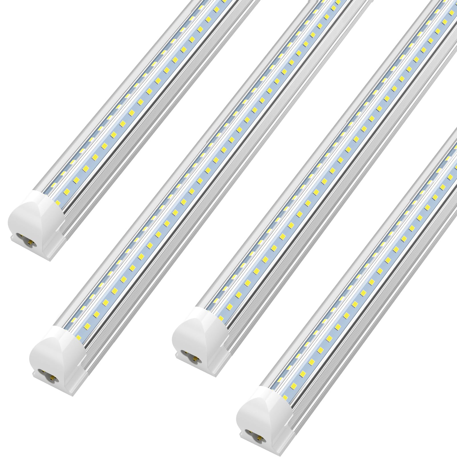 (Pack of 4) Linkable LED Utility Shop Lights for Garage, 6FT, 60W, LED Tube Ceiling Light T8 Integrated Single Fixture, 6000K, Daylight 8000lm V Shape, Basement, Offices, Clear Lens, Plug and Play
