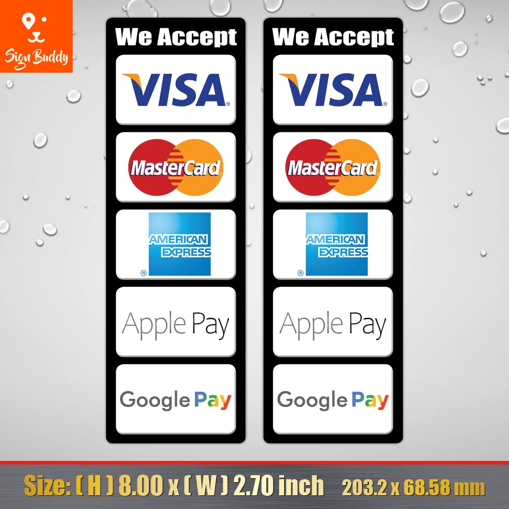 (Combo Sticker Pack) We Accept Visa MasterCard Discover AE AmEx Apple Pay Google Pay Credit Card Logo Mobile Payment Service Signs Decals Anti-Fade Stickers