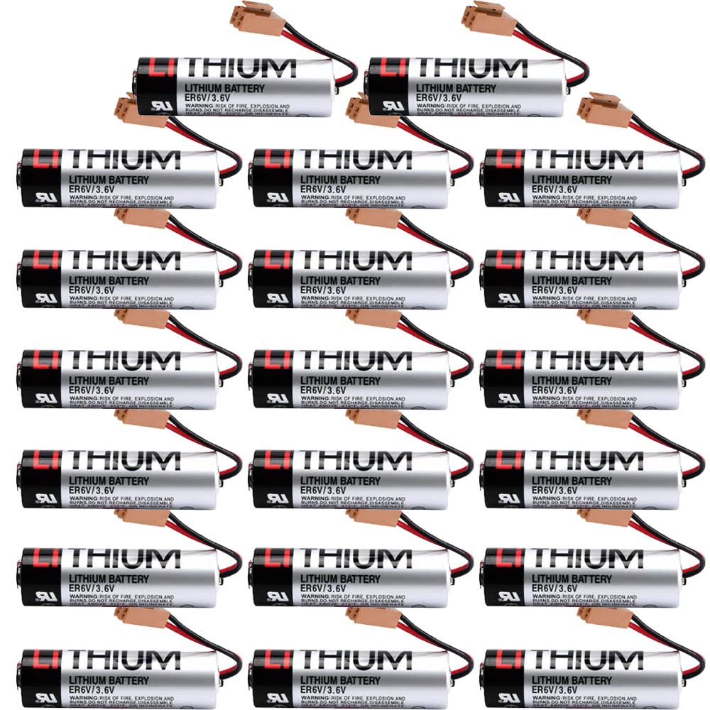 (Pack of 20) ER6V/3.6V 2400mAh PLC Lithium Battery for Toshiba er6vc119a er6v 3.6v Lithium Battery with Brown Plug