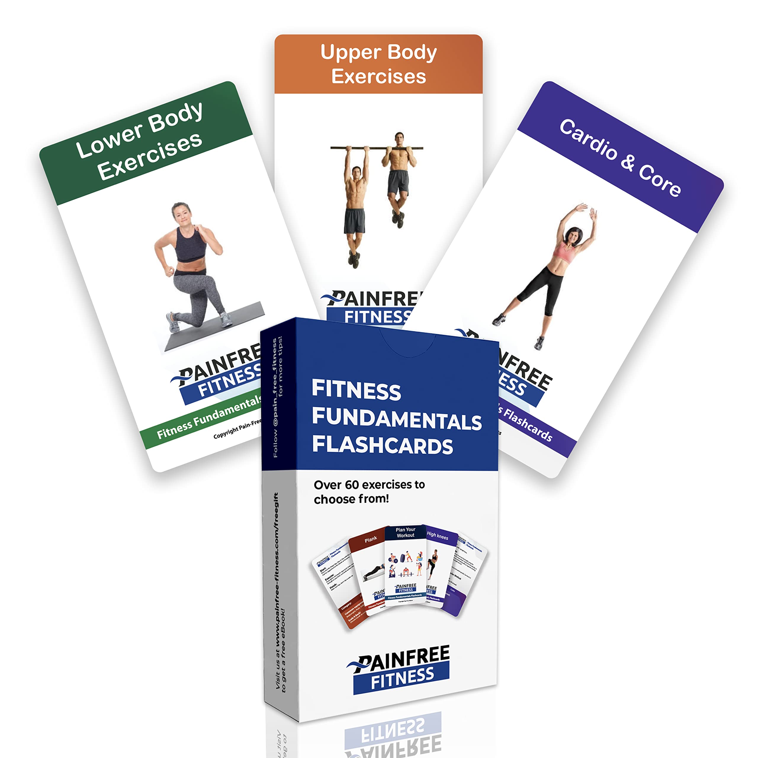 (65+ Cards) Fitness Fundamentals Flashcards Pain-Free Fitness, 3x5 in, Workout Cards Suitable for Safe Power Training, Strength Training, Tear-Resistant Flashcards with Video QR Codes