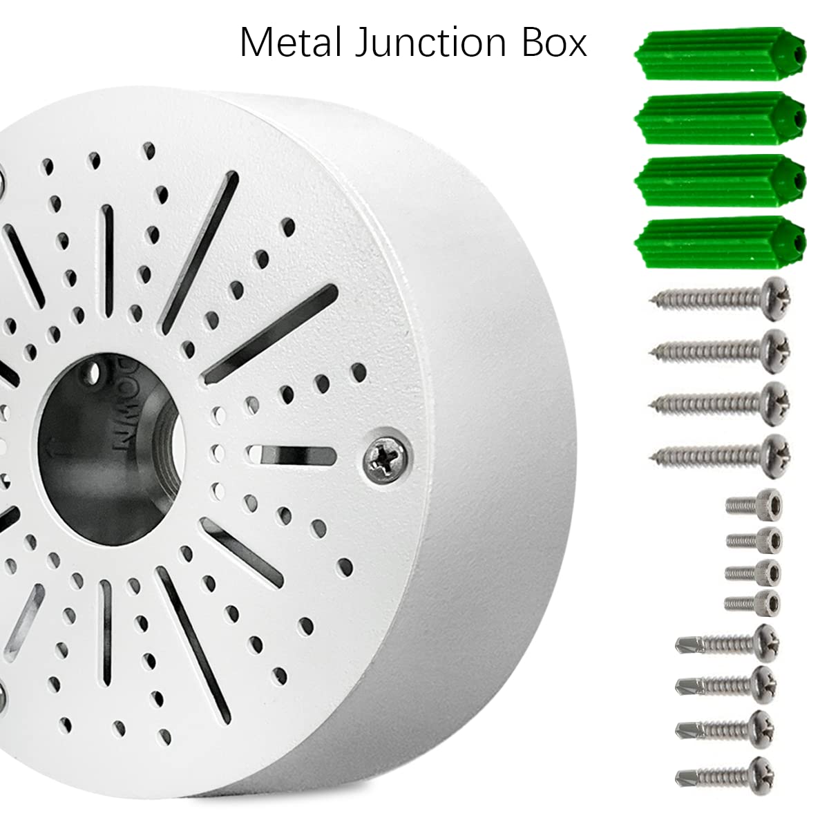 (Outdoor Security Cameras Junction Box) Universal Junction Box for Bullet Dome Turret Cameras & Solar Panel, CCTV Base Box Hide Cable, Wall Ceiling Mount Bracket, Metal Electric Enclosure (4 Pack)