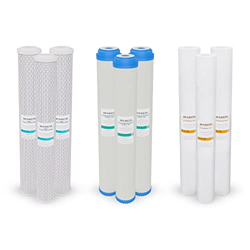 (9 Pack) Max Water Whole House Water Filter Set 20" x 2.5" Polypropylene Sediment, GAC Carbon, CTO Carbon Set compatible with most Slim Blue Whole House systems
