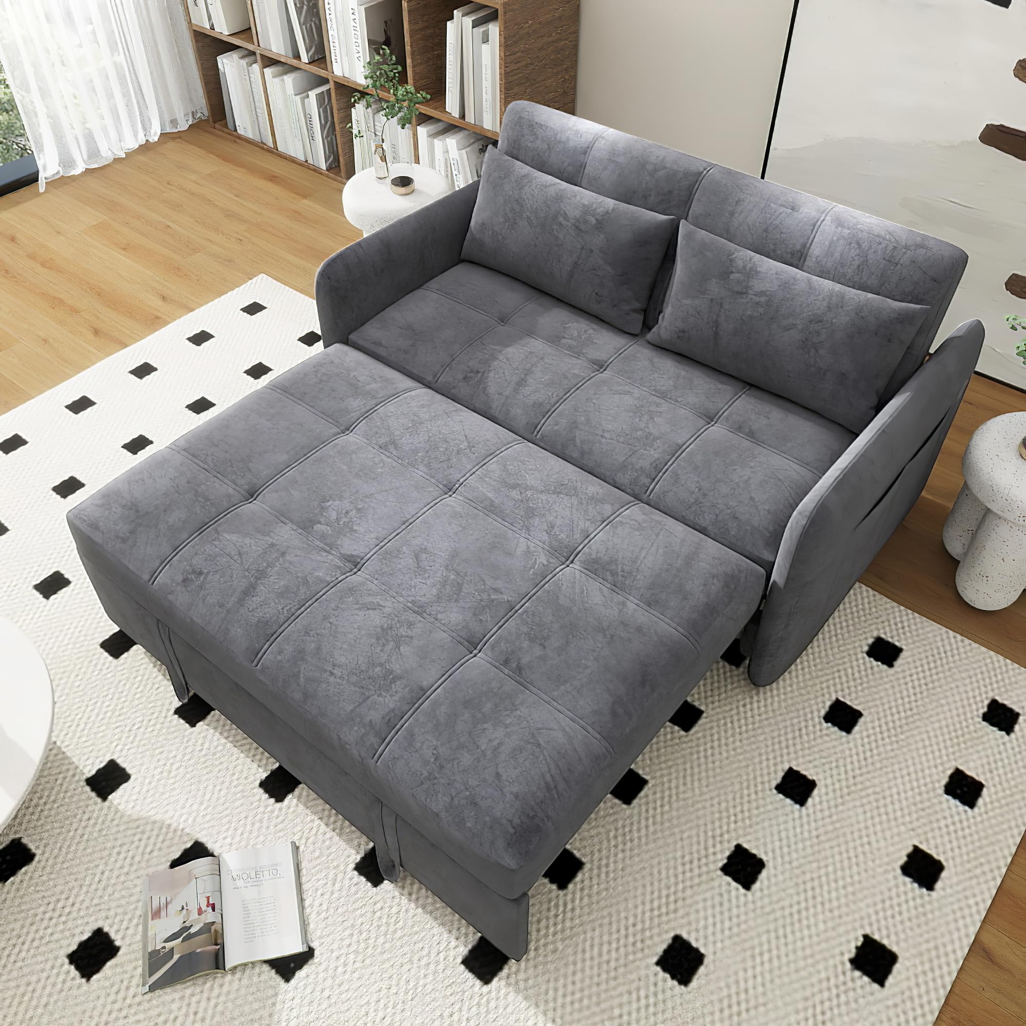 (Frequently Returned Item) Rovibek 4-in-1 Convertible L Shaped Couch with Pull Out Bed and Storage-Black