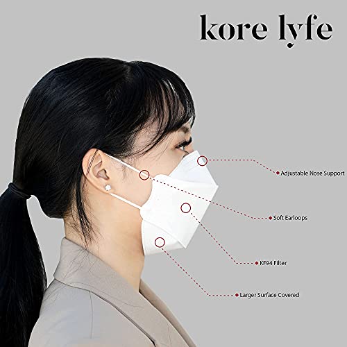 [10 PCS] 25% LARGER KF94 Face Mask - X-LARGE WHITE - [Made in Korea] - In 5 PCS Reclosable Package - Breathable Premium Quality - [Package in English]