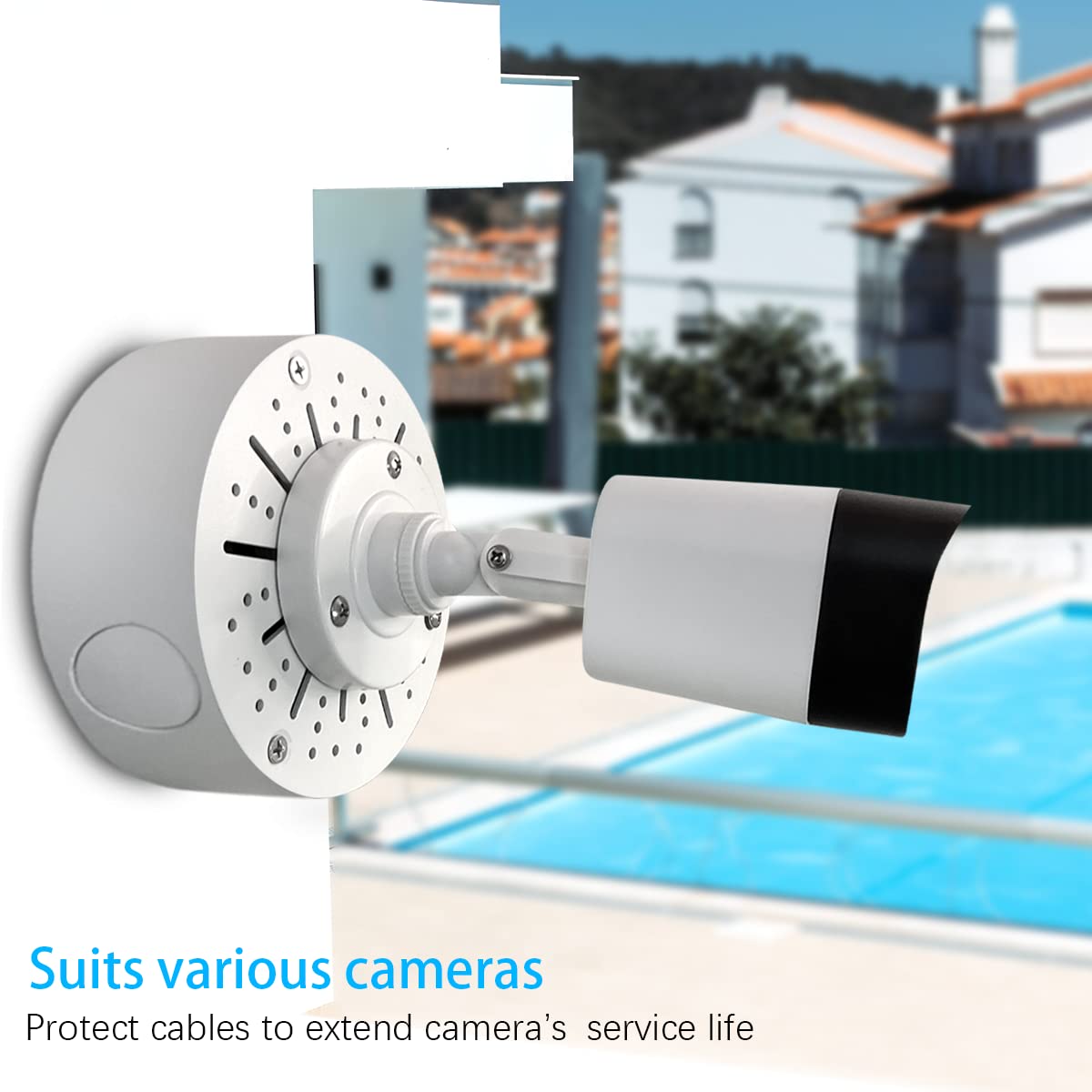 (Outdoor Security Cameras Junction Box) Universal Junction Box for Bullet Dome Turret Cameras & Solar Panel, CCTV Base Box Hide Cable, Wall Ceiling Mount Bracket, Metal Electric Enclosure (4 Pack)