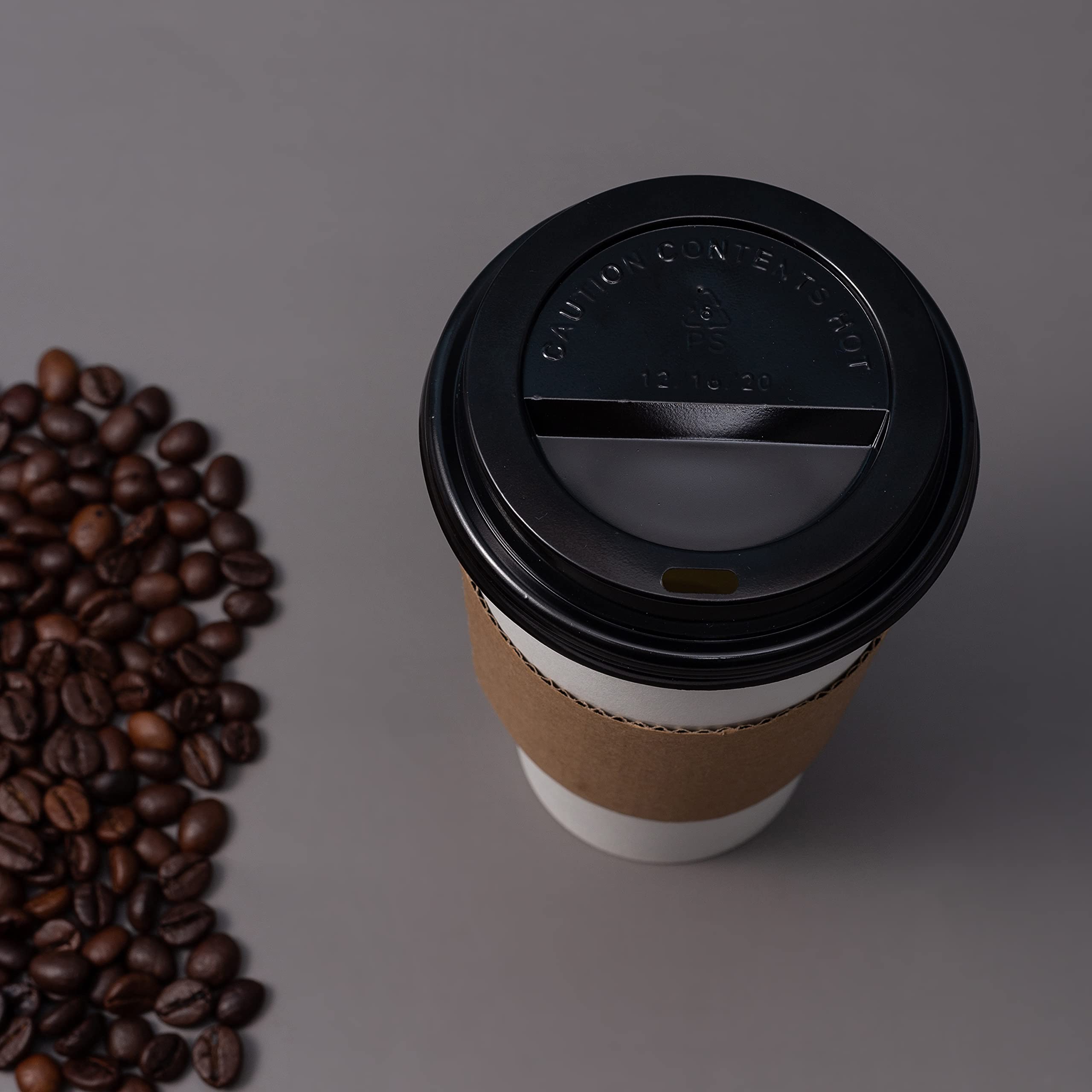 (Pack Of 50)G Store 16 OZ White Disposable Paper Coffee Cup,with Black Dome Lid,Kraft Sleeve Combo And Stirrers ,Hot/Cold Beverage Drinking Cup.