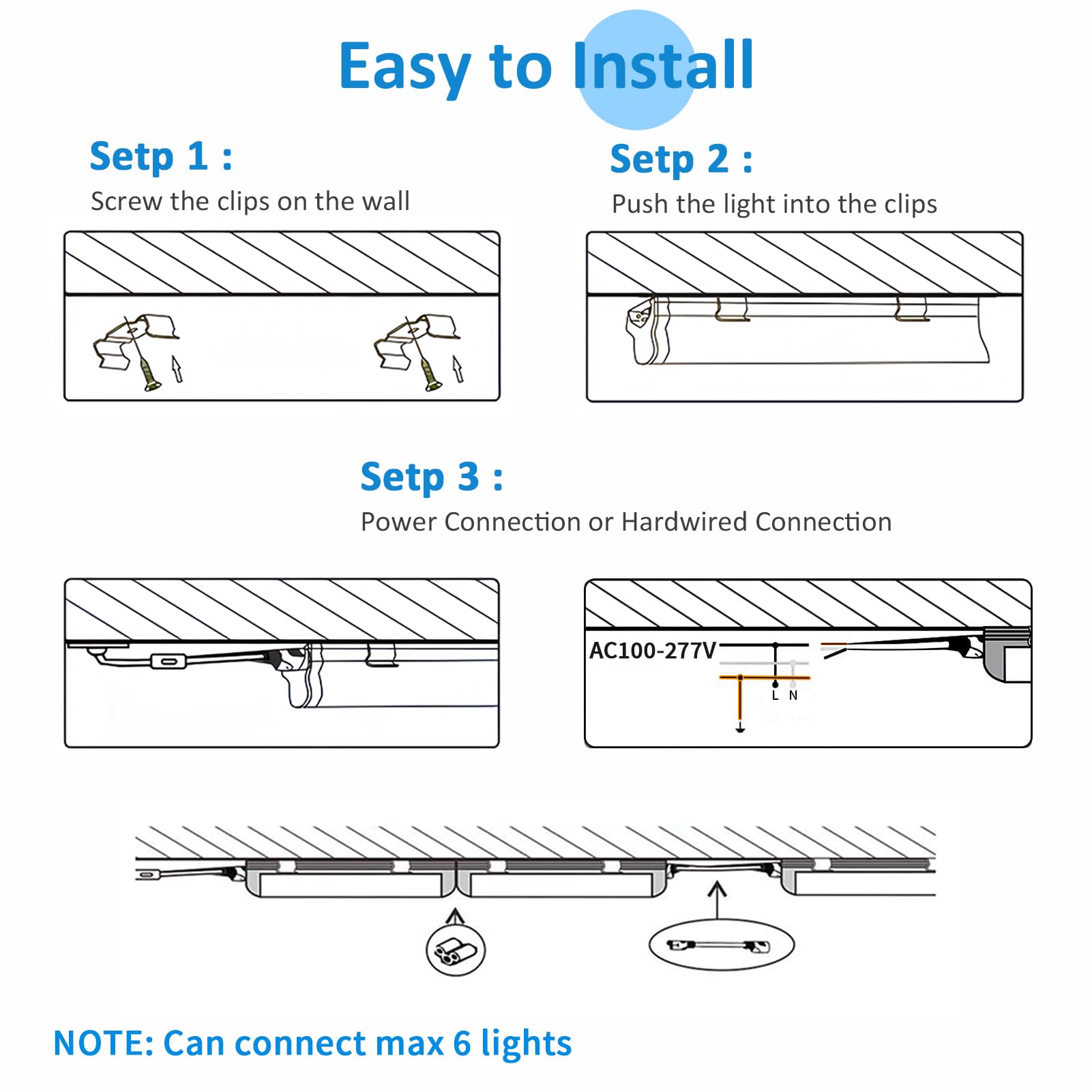 (Pack of 4) Linkable LED Utility Shop Lights for Garage, 6FT, 60W, LED Tube Ceiling Light T8 Integrated Single Fixture, 6000K, Daylight 8000lm V Shape, Basement, Offices, Clear Lens, Plug and Play