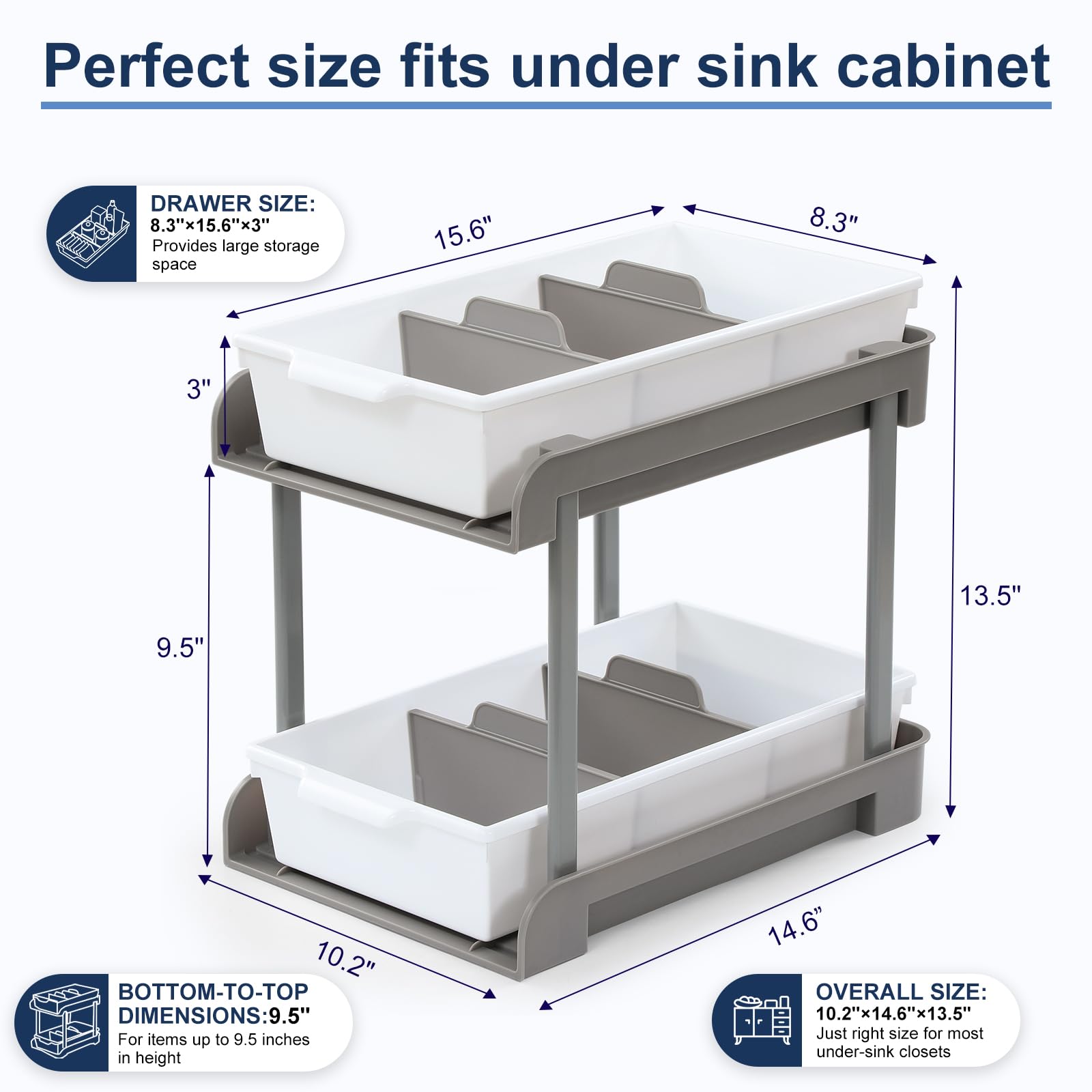 [ 4 Pack ] 12 Inch Non-Skid Turntable Lazy Susan Organizers & 2 Set, 2 Tier Pull-Out Under Sink Organizer and Storage with Dividers
