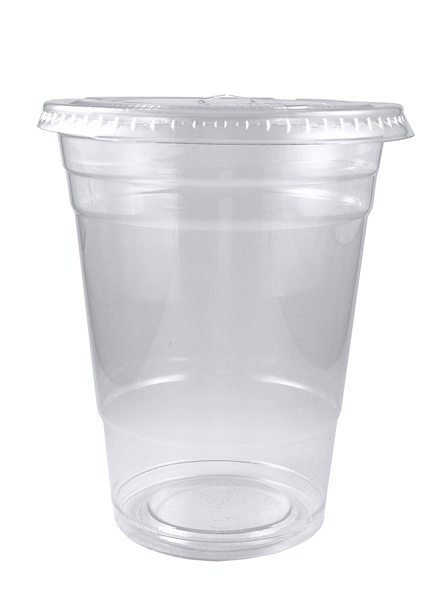 [16 oz.] Crystal Clear Plastic PET Cups with Straw Slot Lids, BPA-Free, Perfect for Iced Coffee, Smoothies, Tea, Boba - Recyclable (50, Cups with Flat Lids)